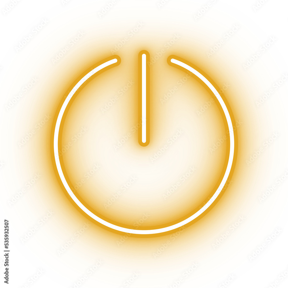 Neon yellow power icon, glowing power button on transparent background ...
