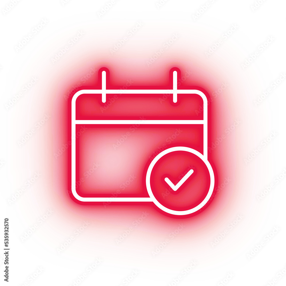Neon red calendar icon, glowing calendar icon on transparent background ...