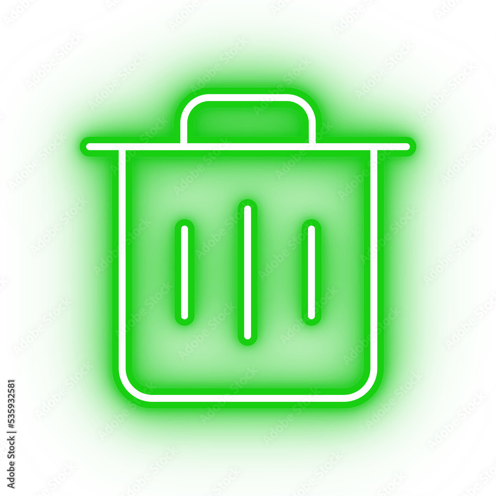 Neon green trash can icon, glowing rubbish bin icon on transparent background Stock Illustration ...