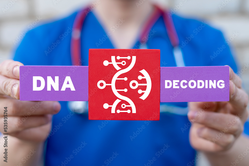 Concept of DNA decoding sequence. Genetic engineering, genome map ...