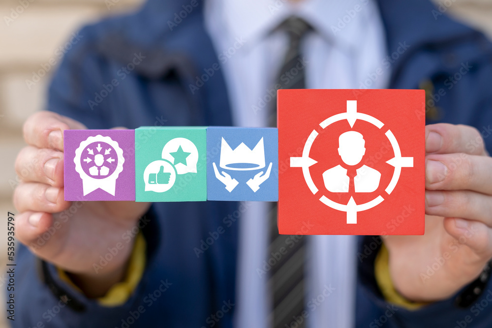 Concept of customer first. Marketing strategy of aim and focus on ...