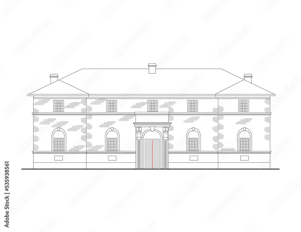 line drawing illustration of a heritage mansion building viewed from ...