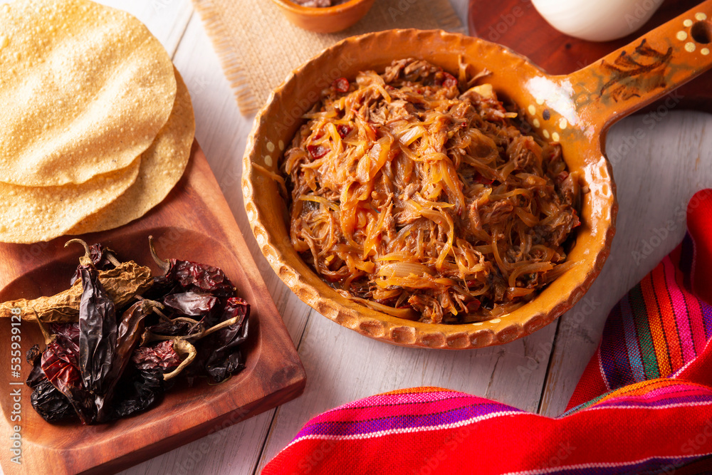 Tinga de Res. Typical Mexican dish prepared mainly with shredded beef ...