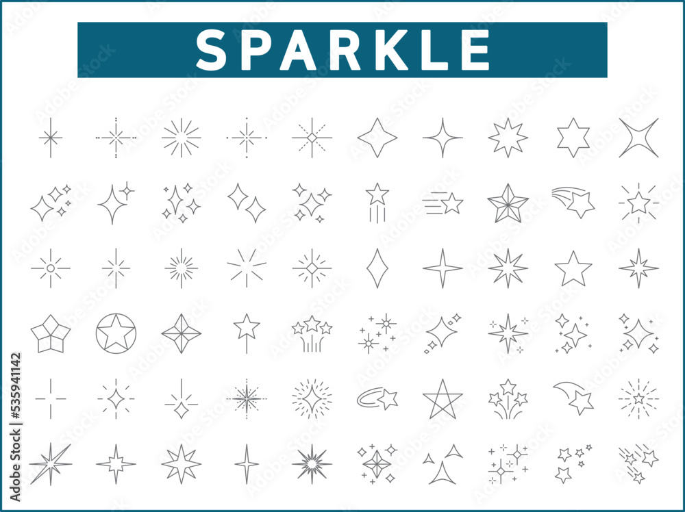 Simple Set of sparkle Related Vector Line Icons. Vector collection of star and glittering ...