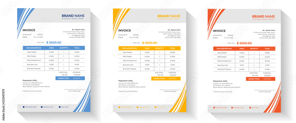 Invoices templates, Price receipt, payment agreement and invoice bill ...