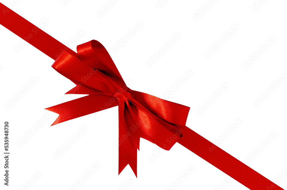 Red diagonal gift ribbon and bow photo transparent background isolated ...