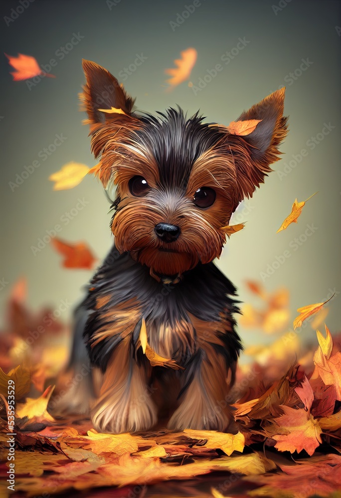 An adorable Yorkshire Terrier puppy 3D computer generated image made to ...