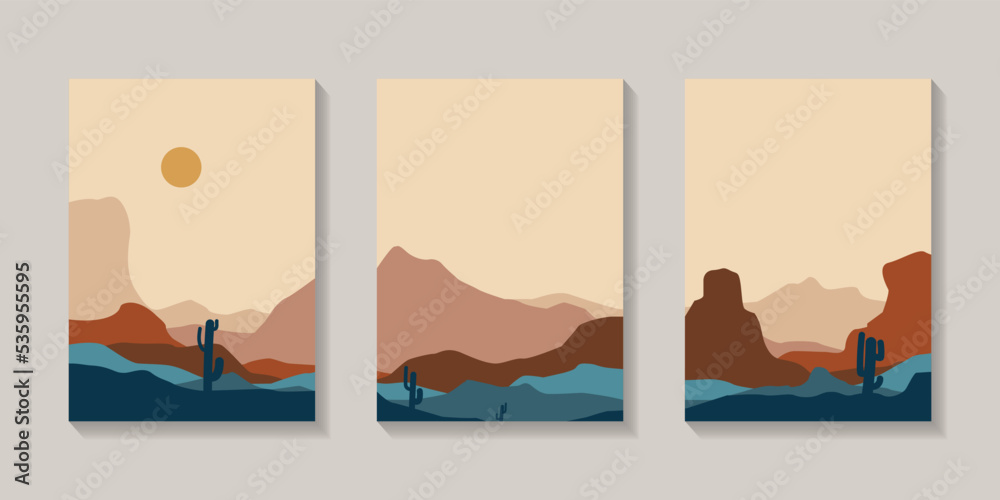 Abstract Landscape poster collection Sun and moon trees mountain ...