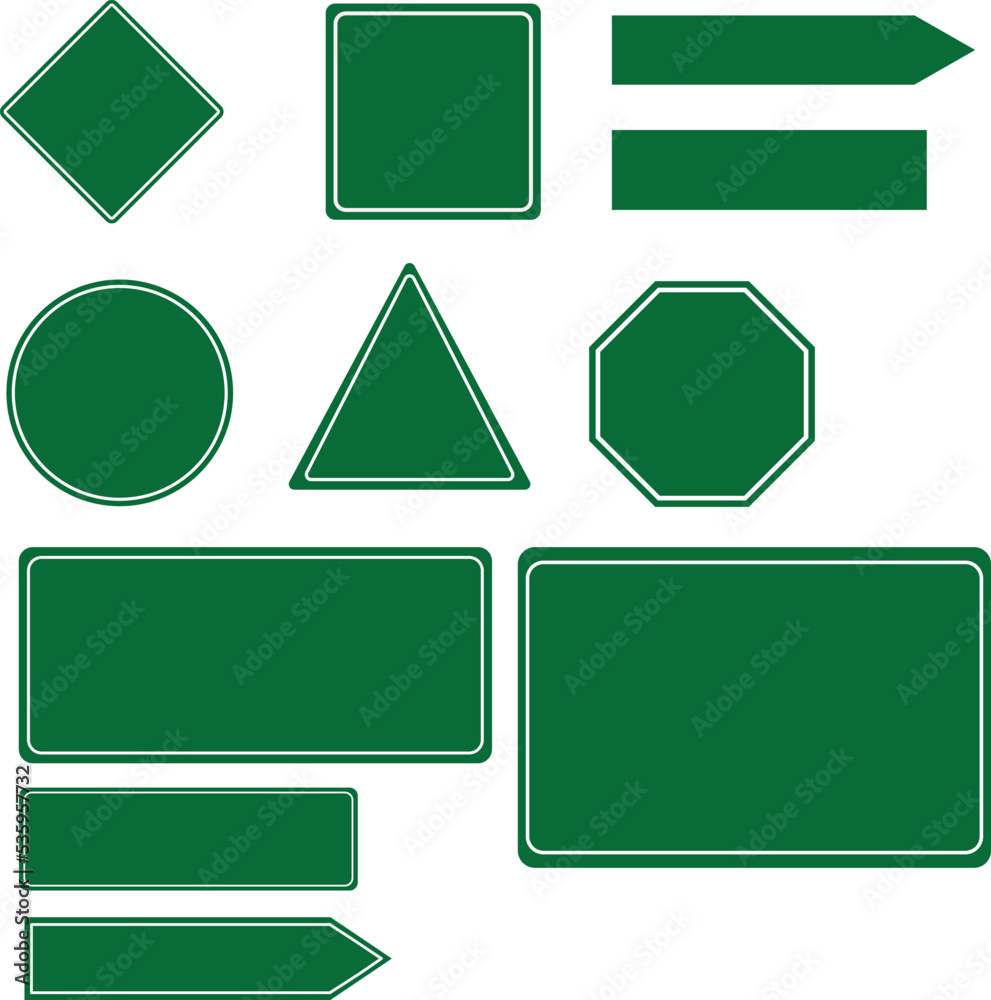 Collection of green road signs on white background. Green Roadsigns set ...