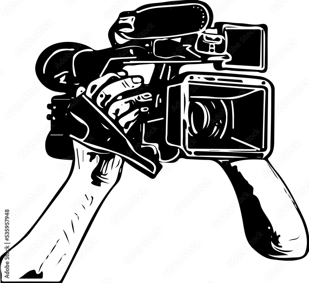 Hand holding video camera vector illustration, hand holding camcorder ...