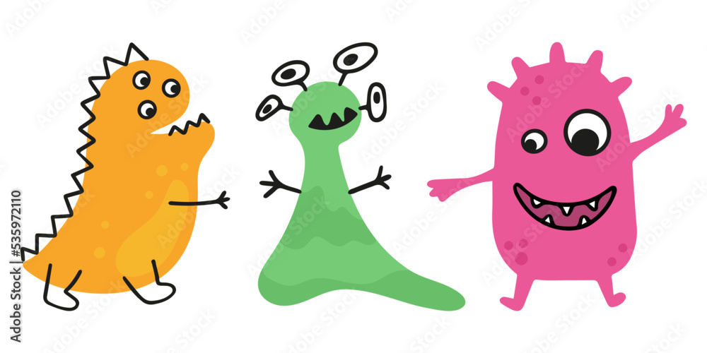 Set of cartoon doodle germs, bacterias, monsters Stock Vector | Adobe Stock