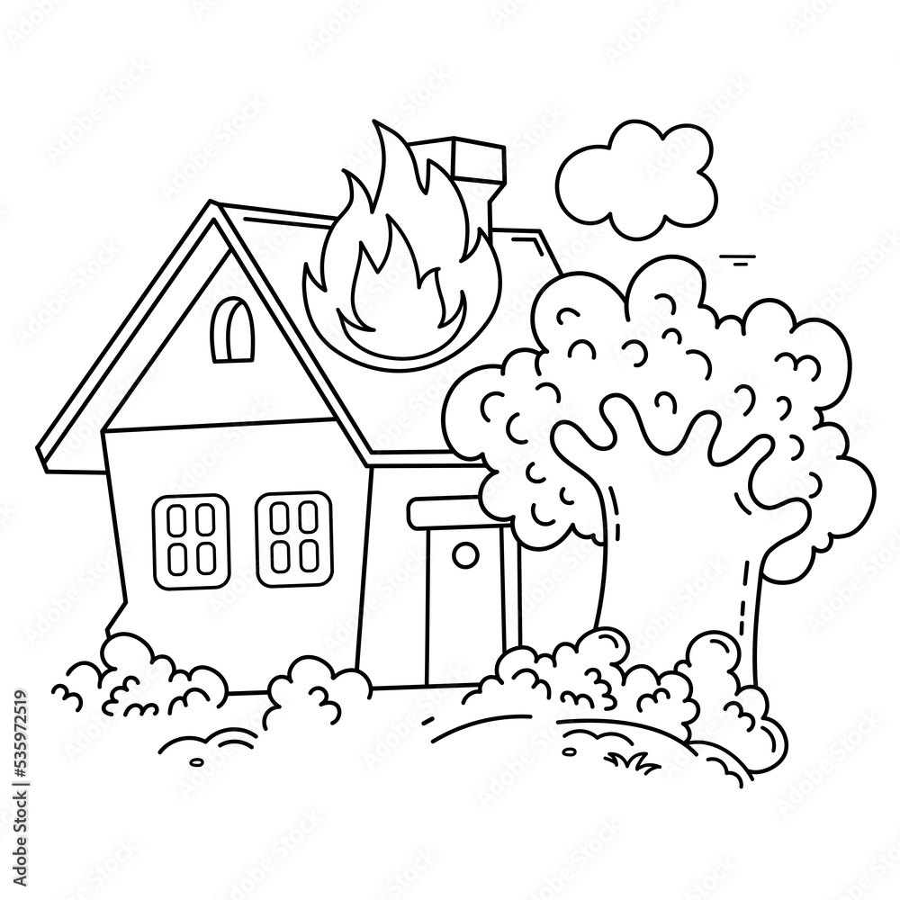 Coloring Page Outline Of cartoon burning house. Fire or flame. Coloring ...
