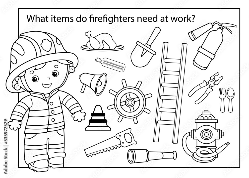 Puzzle Game for children. Coloring Page Outline Of cartoon fireman or ...