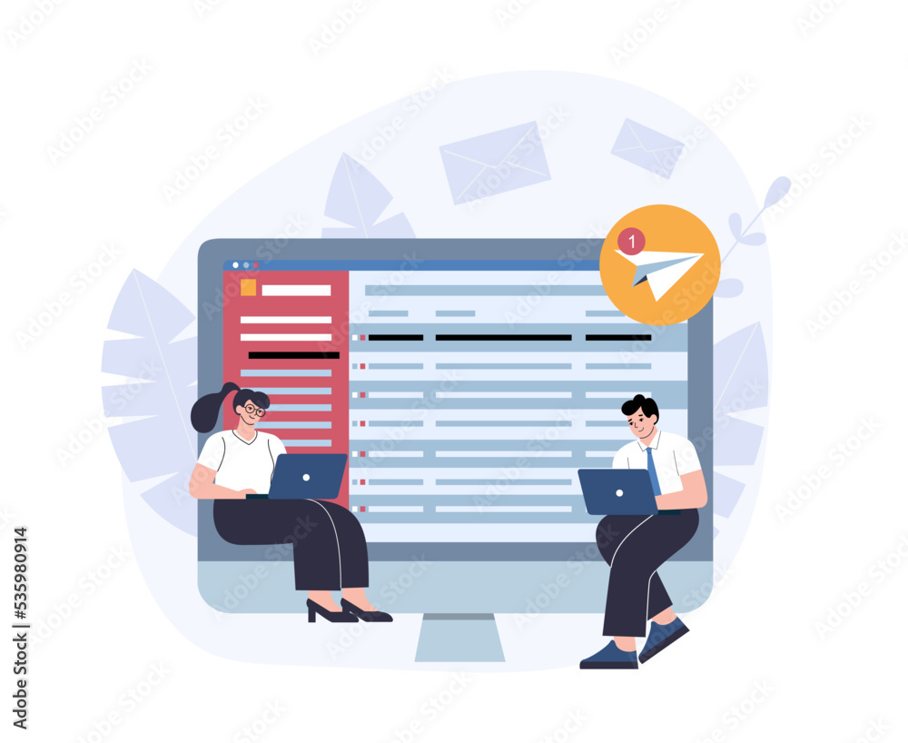 The concept of using email by employees. Vector illustration. Stock ...