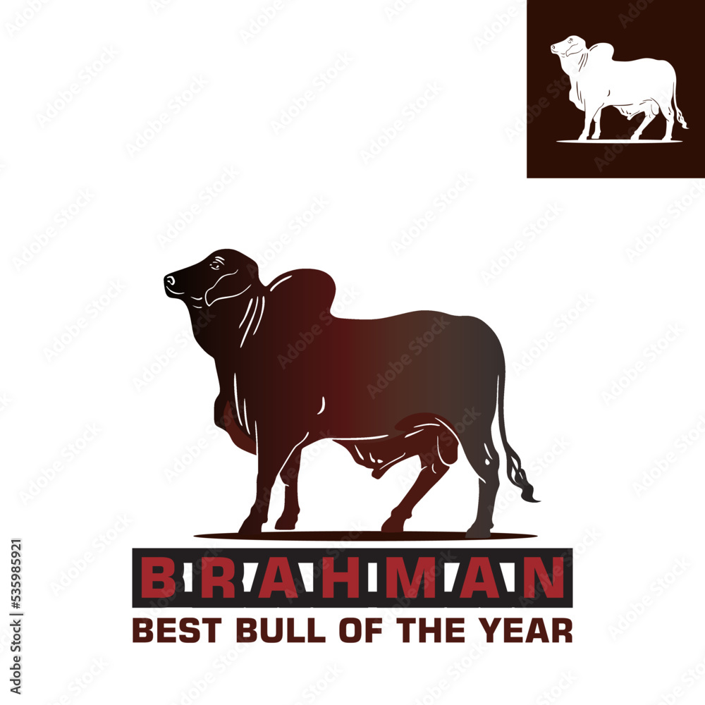 brahman cattle logo, silhouette of healthy bull standing vector ...