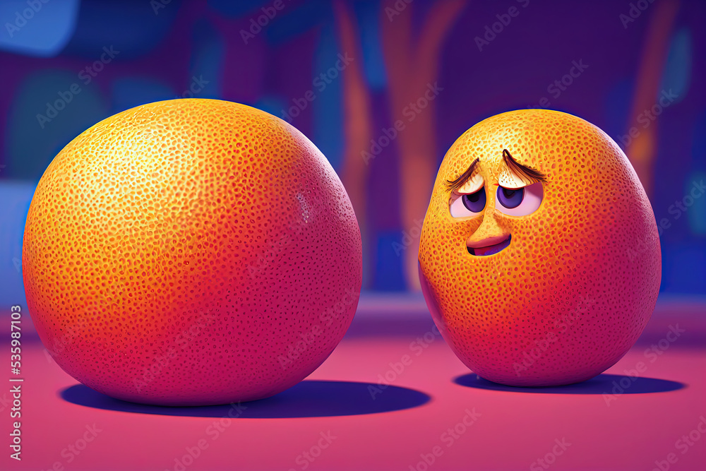 Cartoon of two grapefruit character in a conversation. Animation style ...