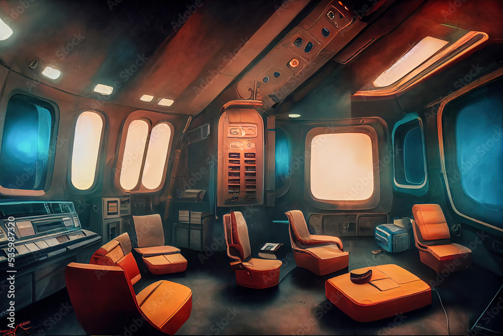 3D digital illustration featuring the interior of an intergalactic ...
