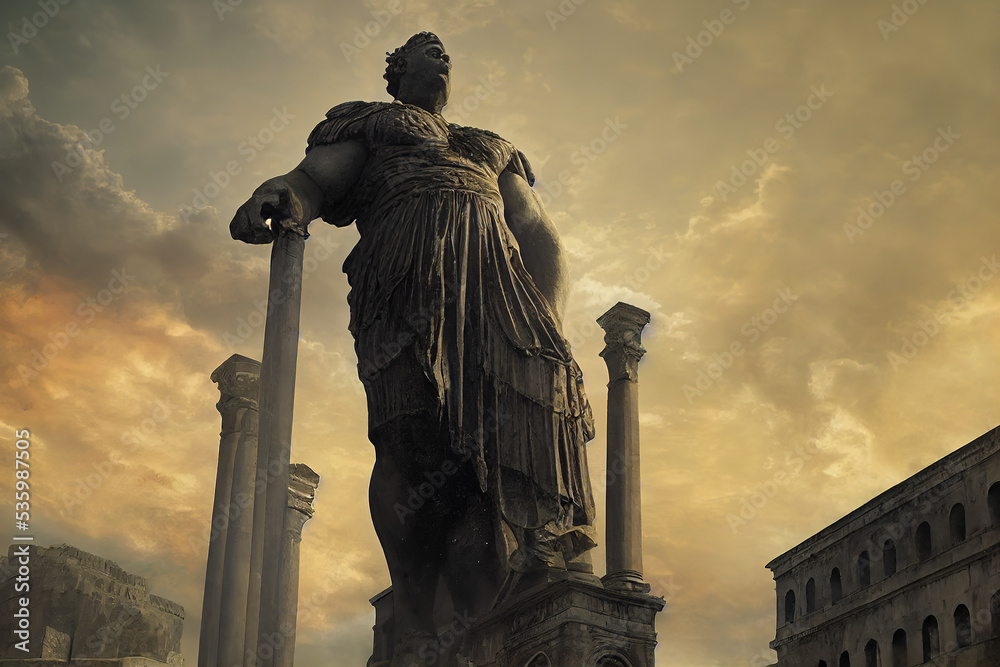 3D digital fantasy concept art featuring Colossus of Nero in ancient ...