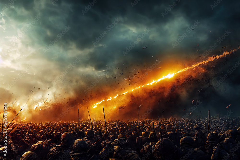 Cinematic digital illustration featuring a battalion of soldiers ...