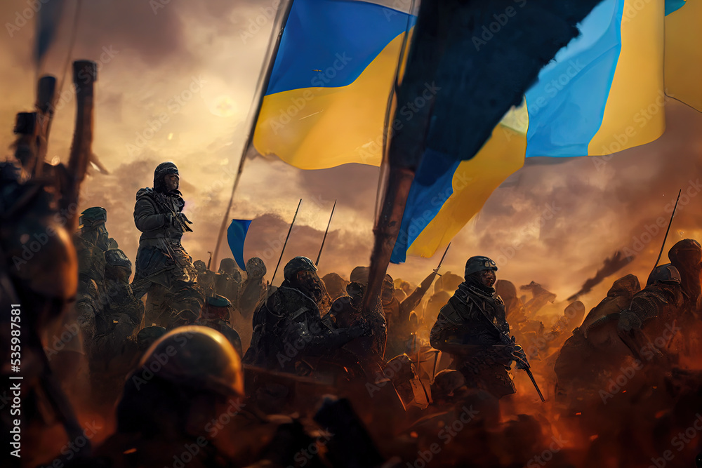 Flags being raised after Ukraine wins the war against Russia ...
