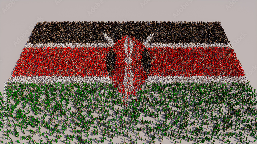 Aerial view of a Crowd of People, coming together to form the Flag of ...