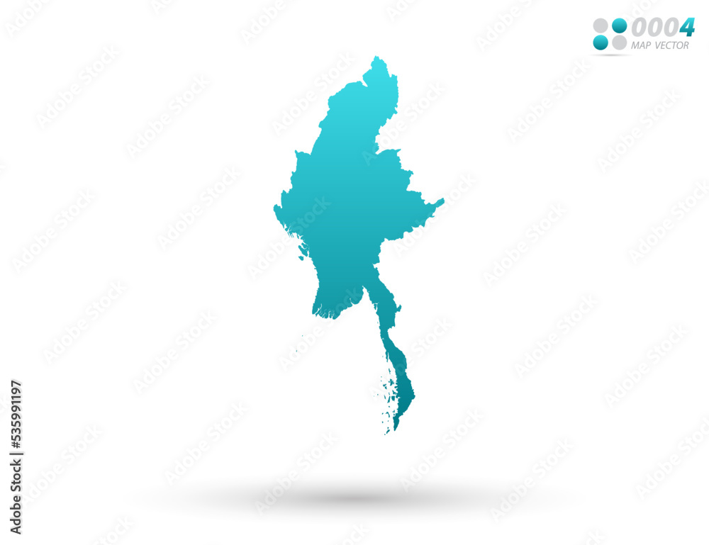 Vector blue gradient of Myanmar map on white background. Organized in ...