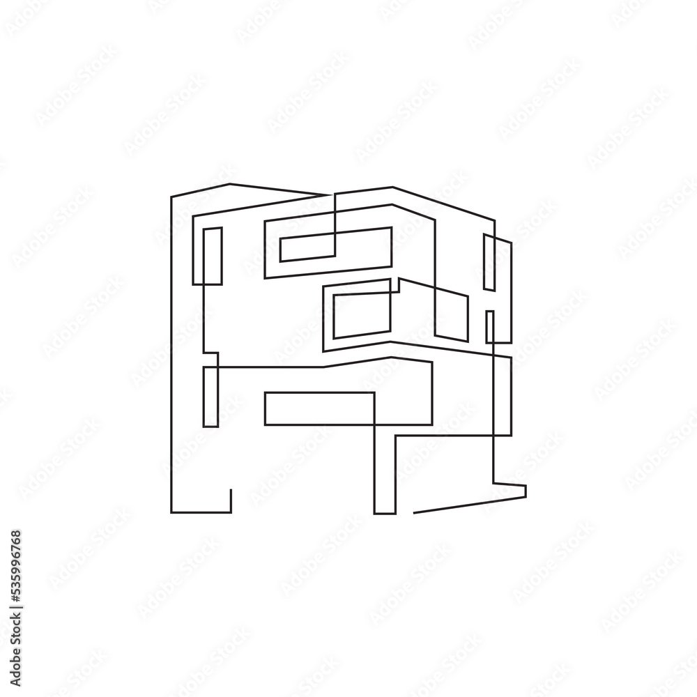 Single continuous line drawing luxury house building in big city ...