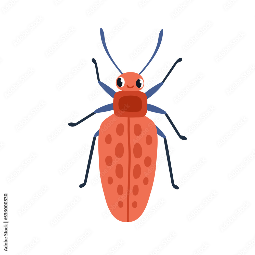 Cute bug top view. Funny happy beetle with smiling positive face ...