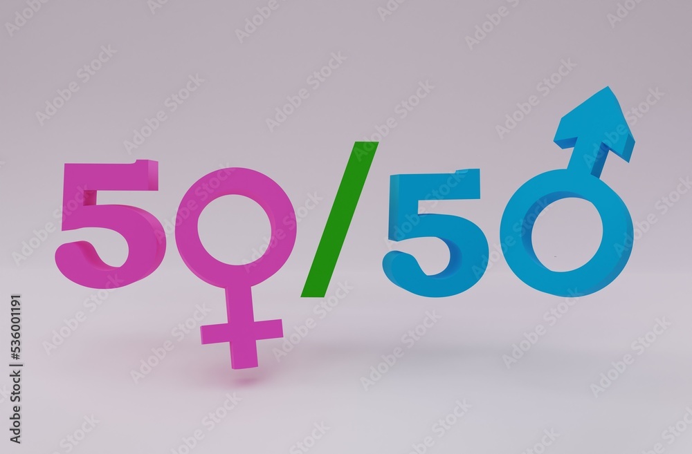 3D illustration, gender equality, concept of equality between men and ...