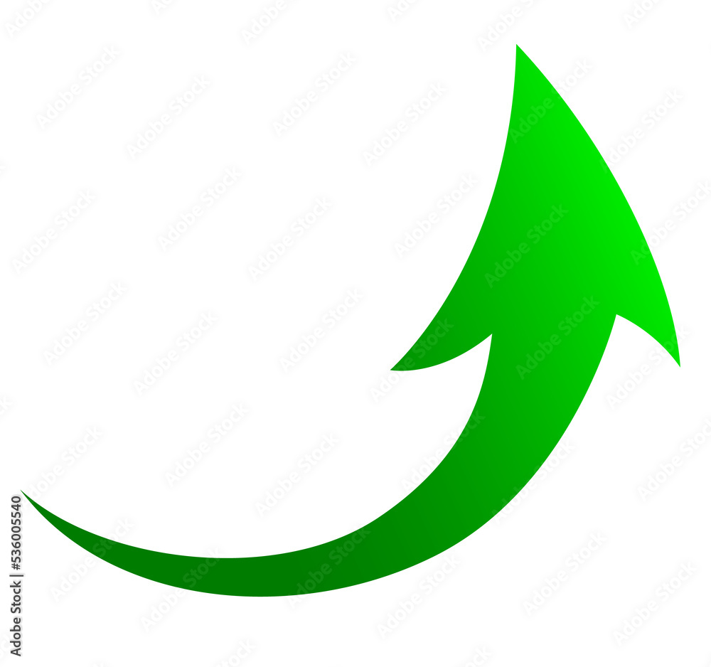 Sharp curved green arrow icon. Arrow illustration pointing up ...
