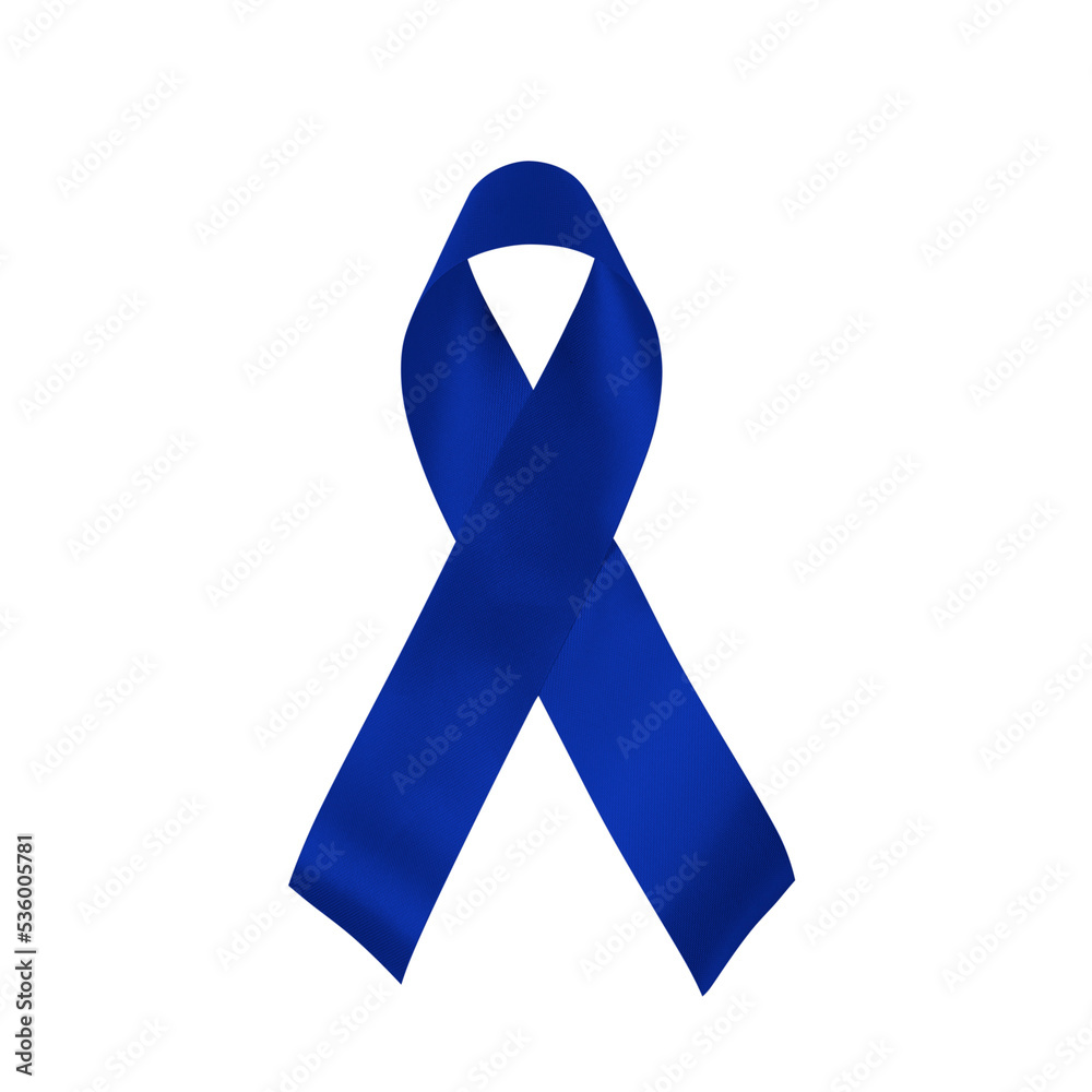 Colorectal cancer awareness month, dark blue ribbon with text on ...