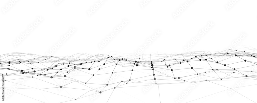 Dynamic wave with connected dots and lines on a white background ...