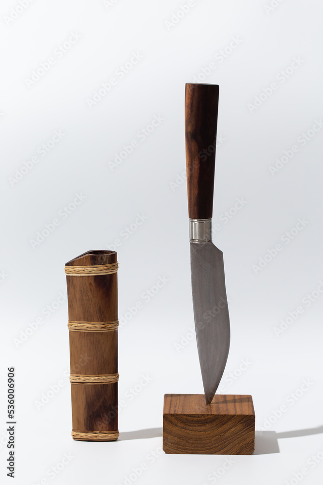 Beautiful Blade Of A Handmade Knife and natural wood scabbard. Stock ...
