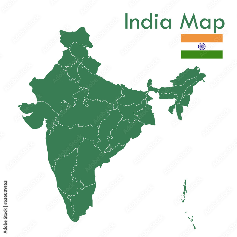 Vetor de Map Green India map with separate cities and territories. do ...