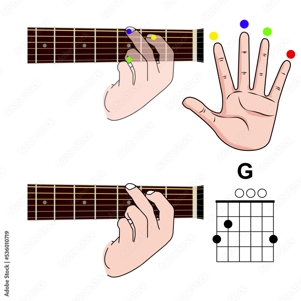 Guitar Chord Basic and Hand Position for Guitar Chord vector. Freestyle ...
