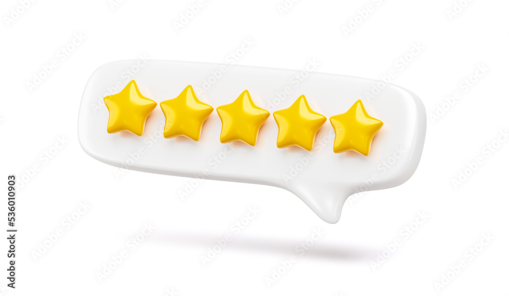 Rating five star review best quality sign isolated on white 3d ...