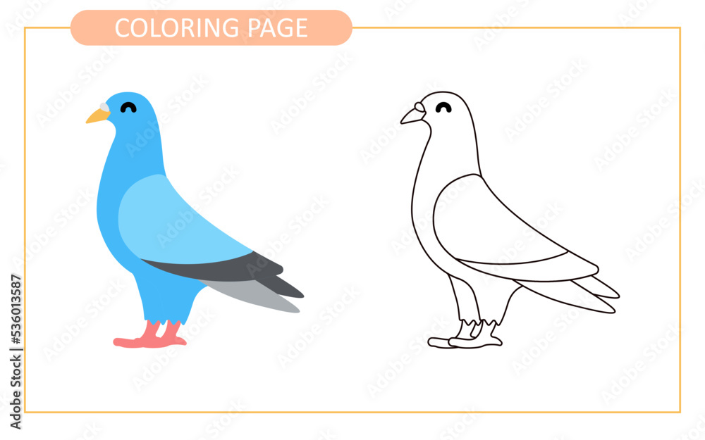 Coloring page of pigeon. educational tracing coloring worksheet for ...