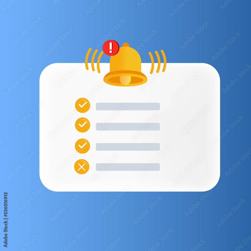 3d render Empty reminder popup, push notification icon with Cute yellow ...