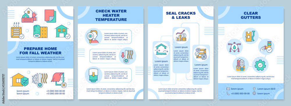 Prepare home for fall weather house blue brochure template. Leaflet ...