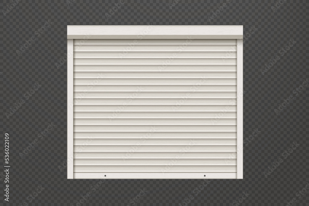 White closed roller shutter door with realistic texture. Metal protect ...