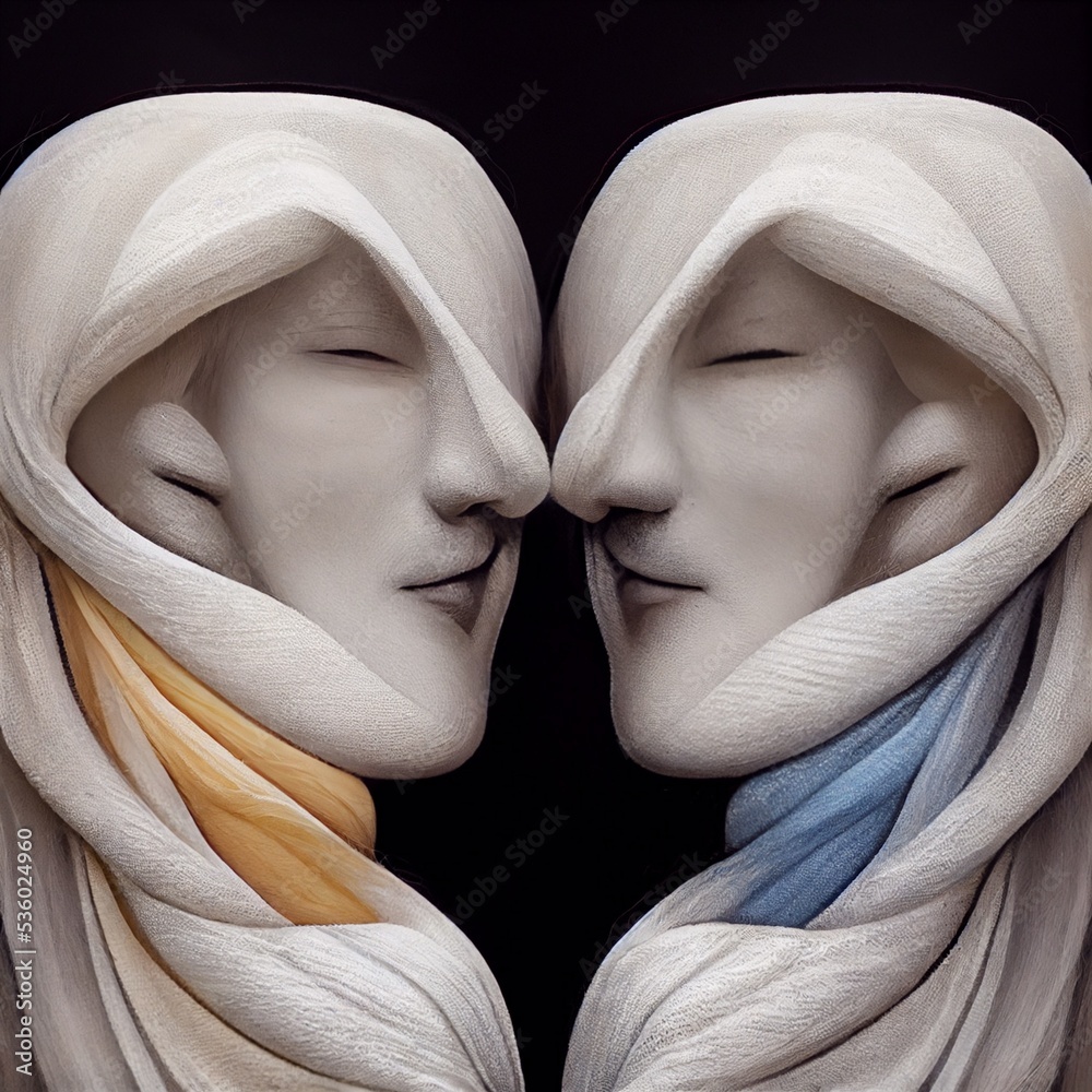 Midjourney abstract render of two faces facing each other Stock ...