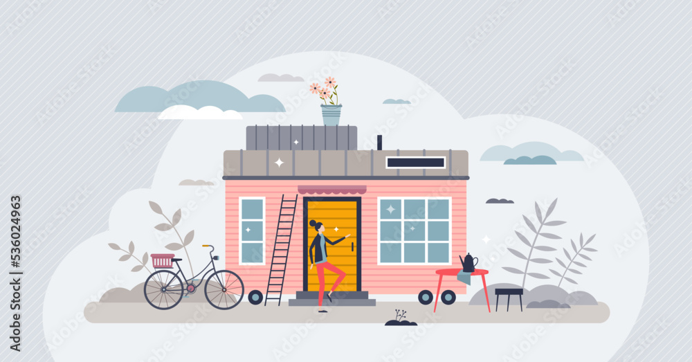 Tiny house property as little summer container type home mini person ...