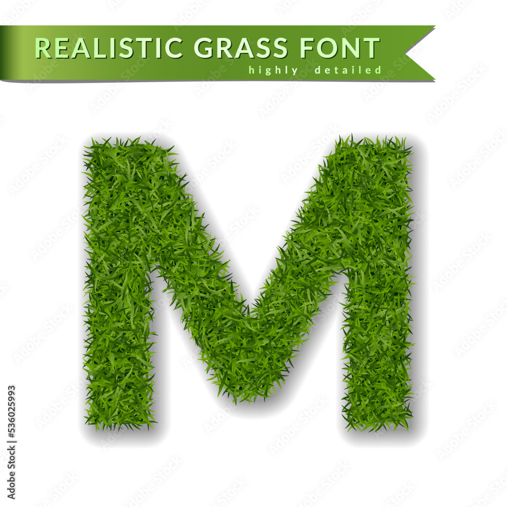 Grass letter M, alphabet 3D design. Capital letter text. Green font ...