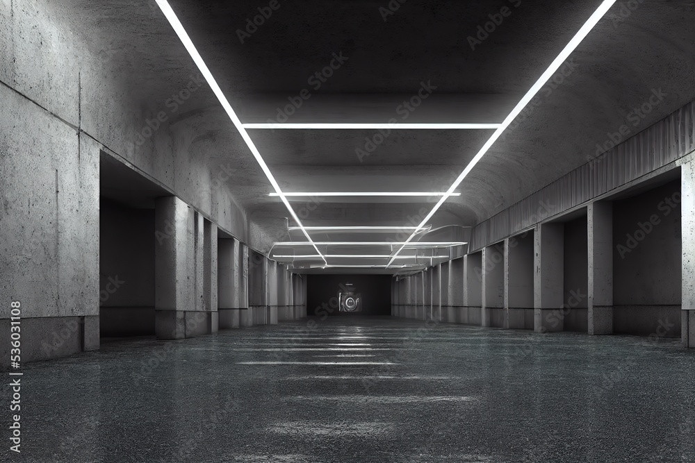 Modern empty futuristic room in neon cyberpunk style. Realistic ...