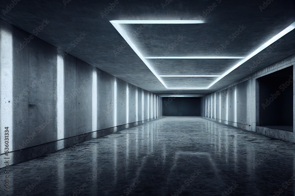 Modern empty futuristic room in neon cyberpunk style. Realistic ...