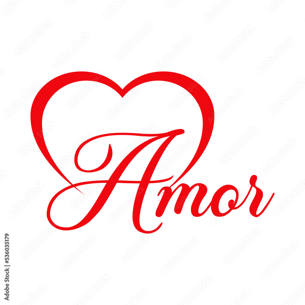 Logo con texto manuscrito Amor en español con silueta de corazón lineal ...