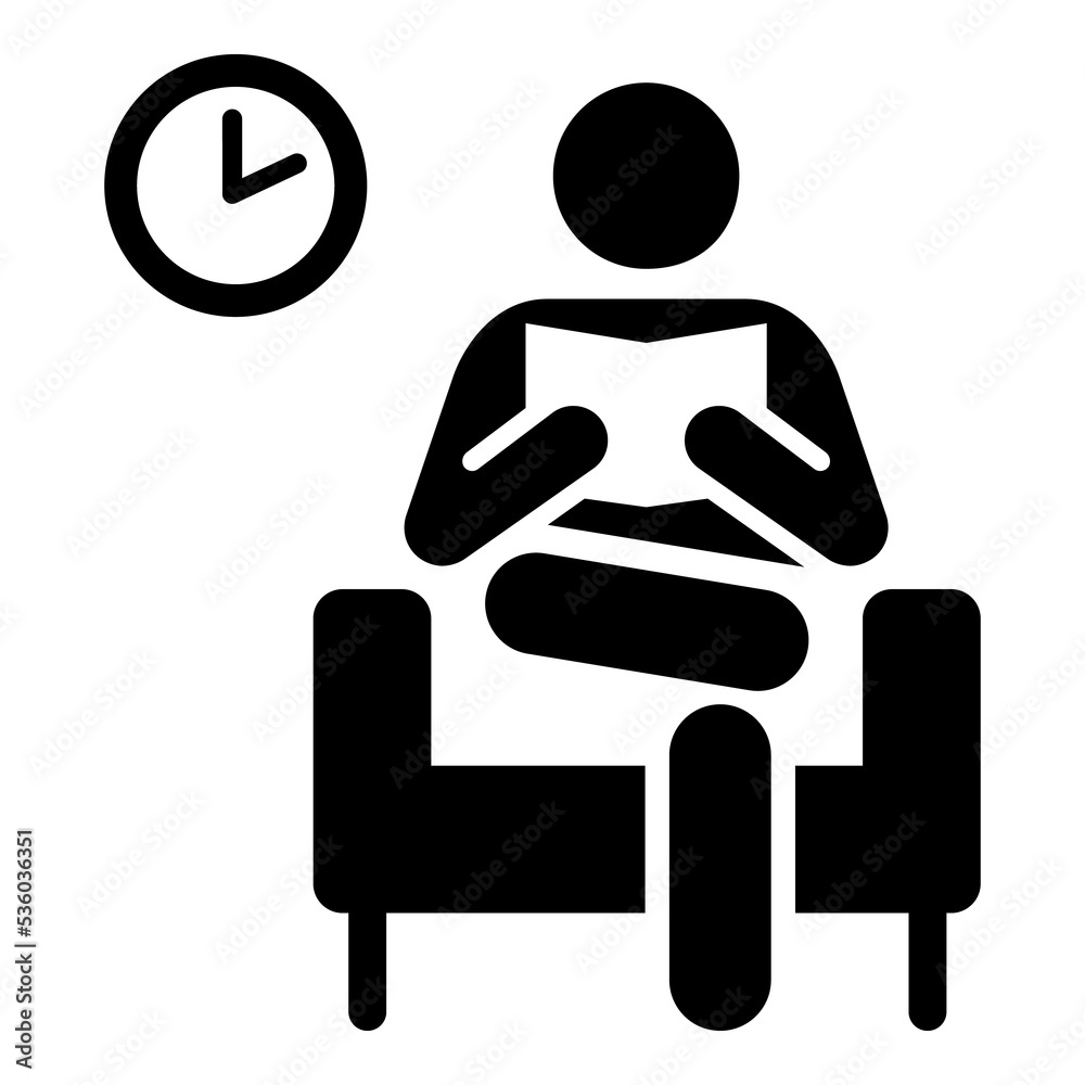 Símbolo sala de espera. Silueta aislada de hombre leyendo sentado en ...
