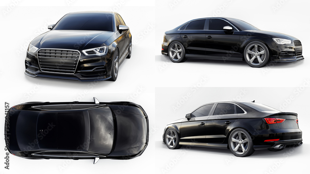 Set of Super fast sports car color black metallic on a white background ...