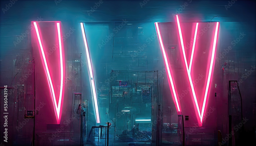 Sci-Fi style futuristic city. Abstract and modern, glowing pink and ...