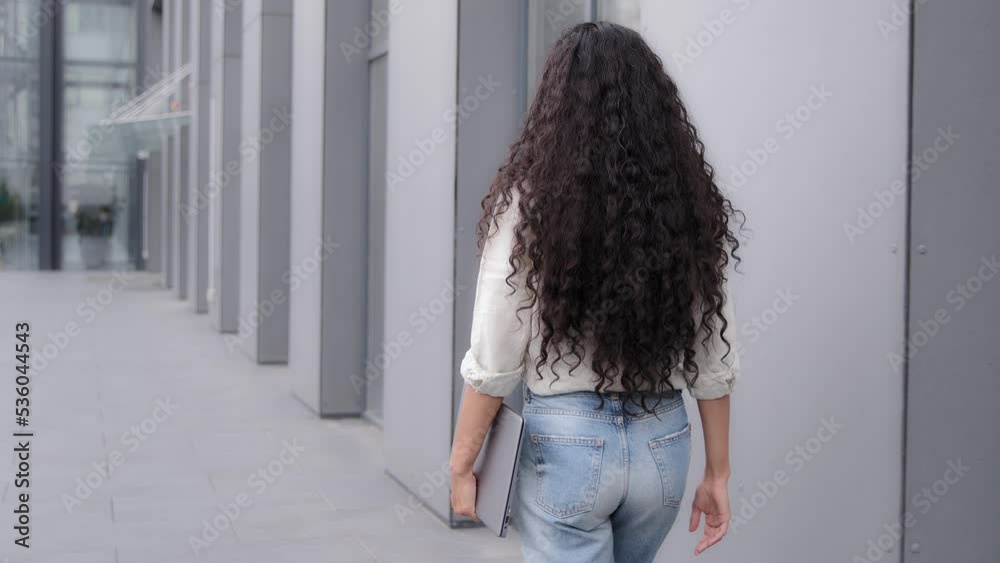 Back view unknown formal woman female boss leader manager ...